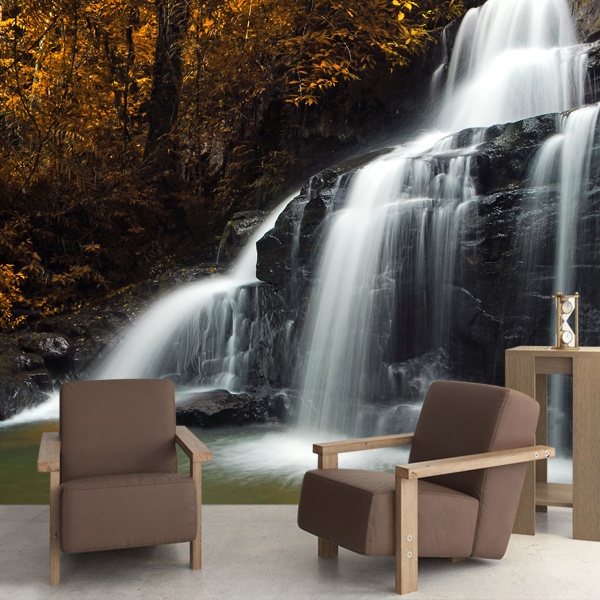 Wall mural Waterfall in autumnal forest | MuralDecal.com