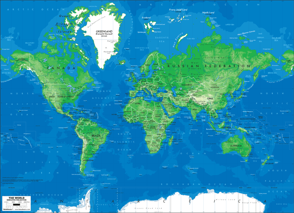 Wall mural World Map blue and green | MuralDecal.com