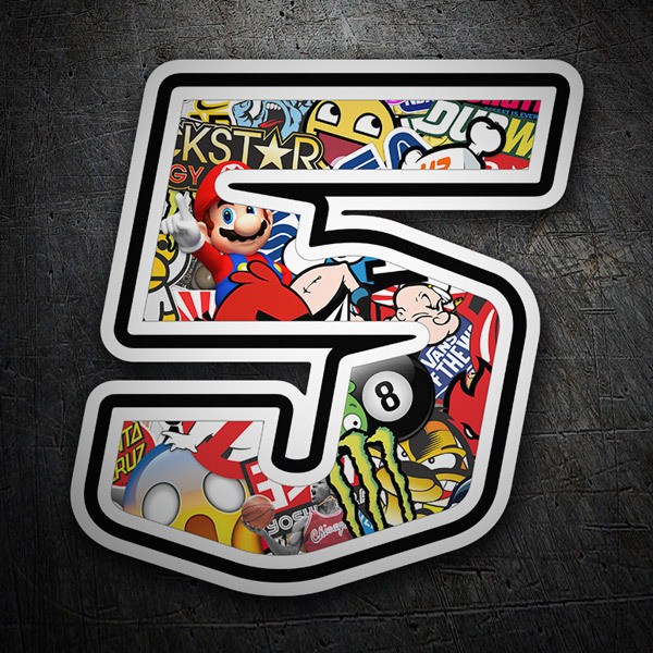 Sticker Number 5 Stickerbomb | MuralDecal.com